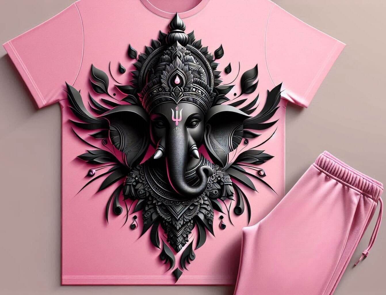 Divine Grace Ganesha Pink Tracksuit Set with Plain Pant – Bradly Gadgets